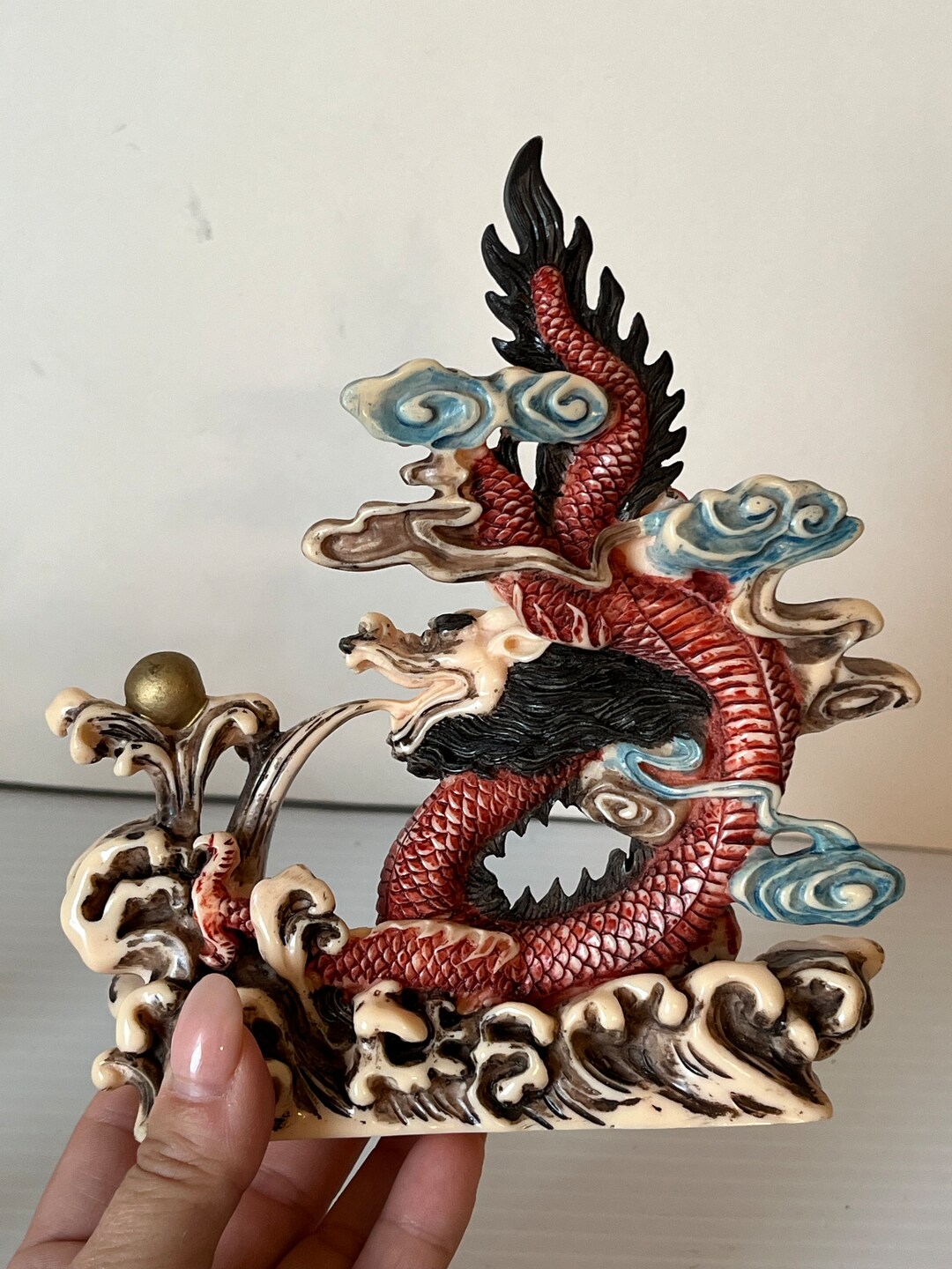 Vintage Red Resin Dragon Figurine, Chinese Decor, Small Statue, Gift ...