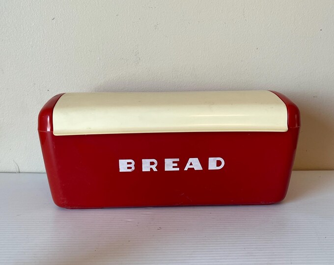 Vintage 50s Mid Century Plastic Red Bread Box, White Bread Box With ...