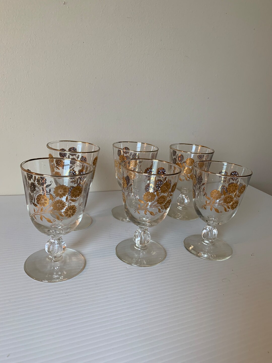Vintage Libbey Goblet Set, Gold Rose Bouquet Wine Glasses, Set of 6 ...