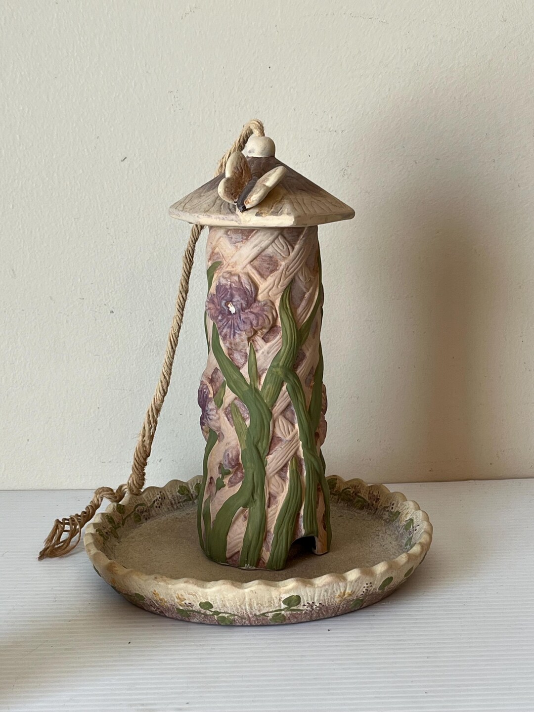 Iris Vintage Pottery Bird Feeder, Handmade Bird Feeder, Ceramic Bird ...