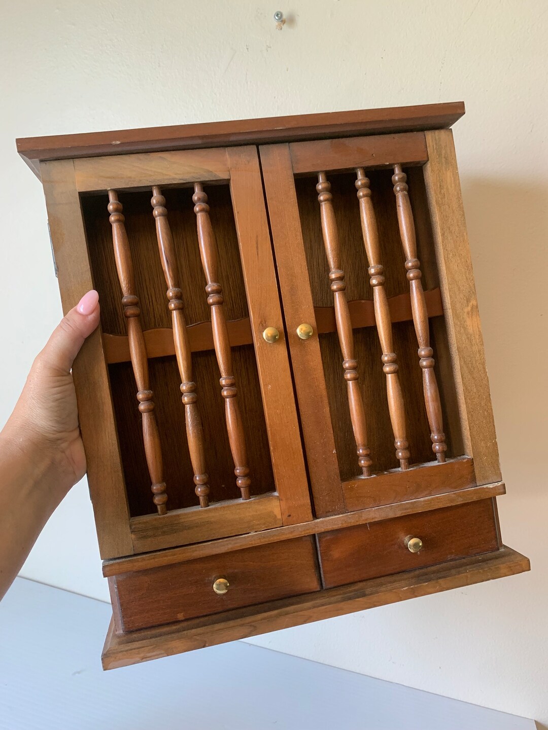 Rustic Wood Spice Cabinet, Wall Mounted Organizer With Drawers, Vintage ...