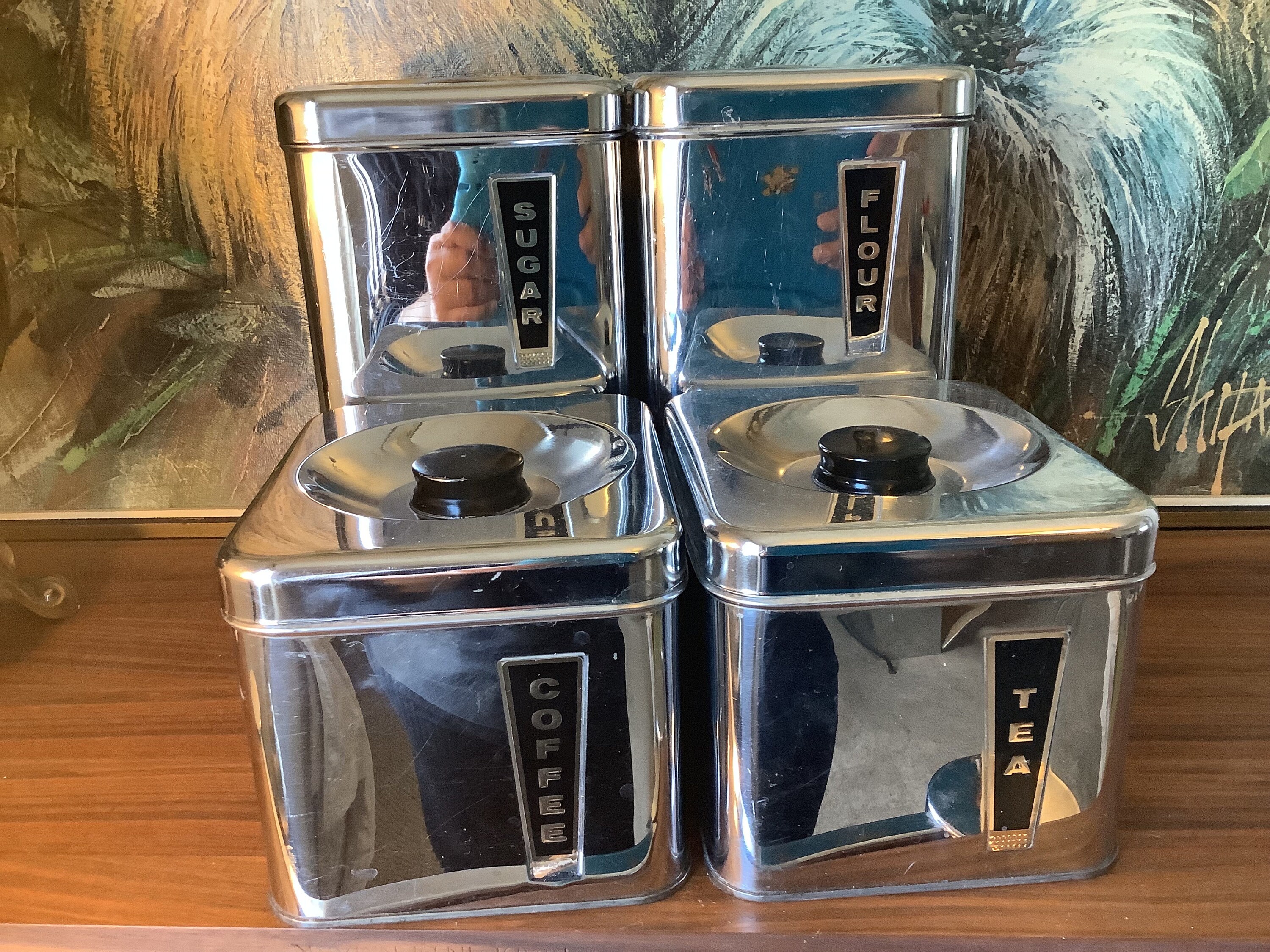 Vintage Aluminum Canister Set of 4 Flour, Sugar, Coffee, Tea Retro ...
