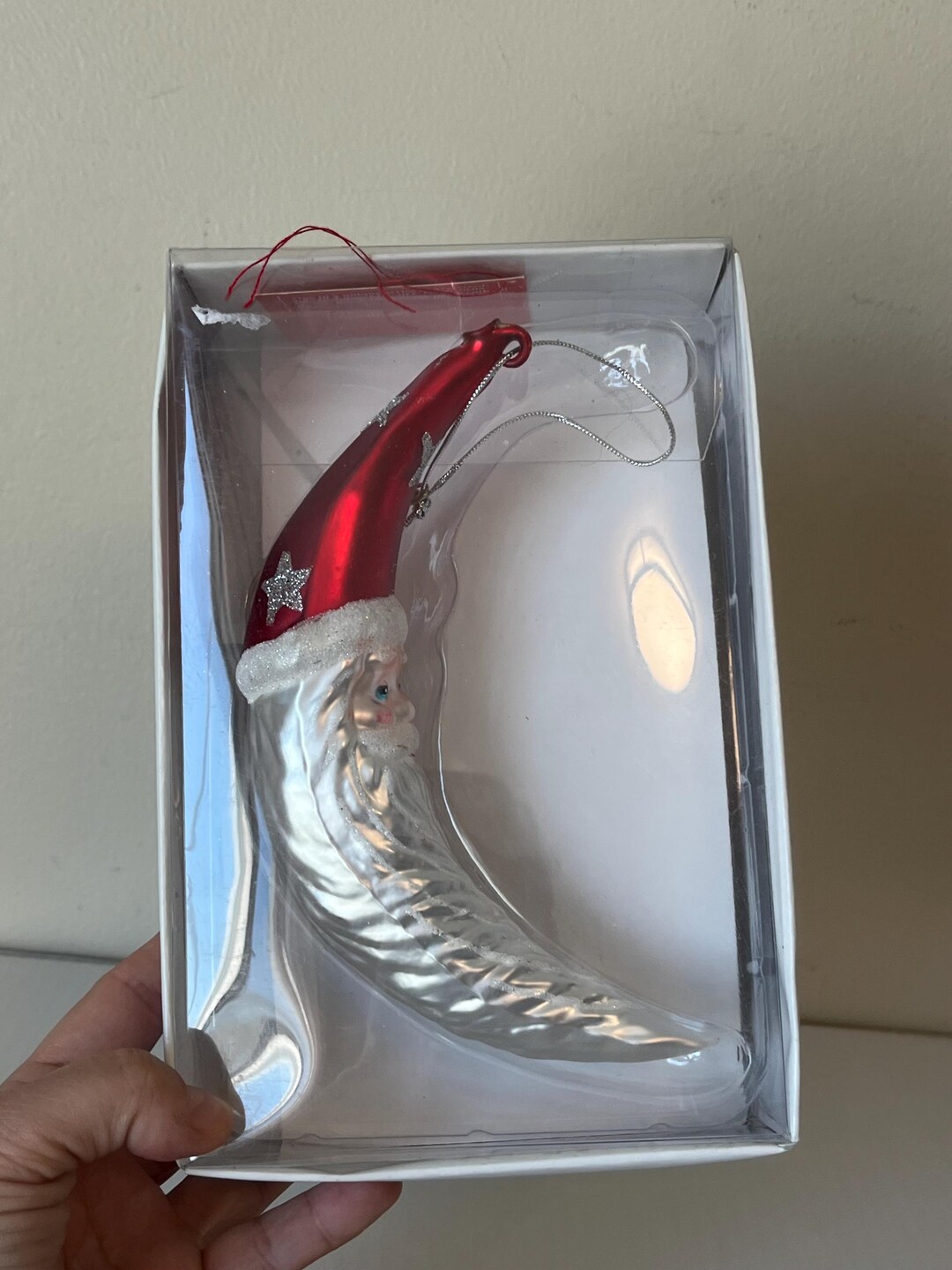 Crescent Moon Santa Claus Christmas Ornament, Hand Blown Mercury Glass ...