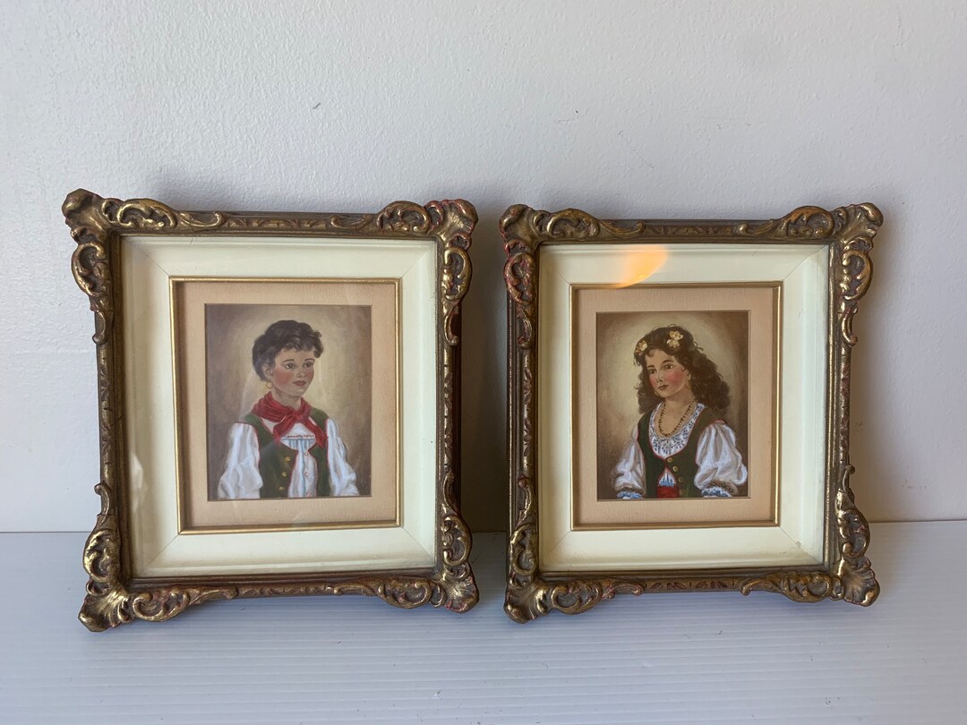 Elegant "elena and Chico" Miniature Portraits, Wall Art Gift, Ornate ...