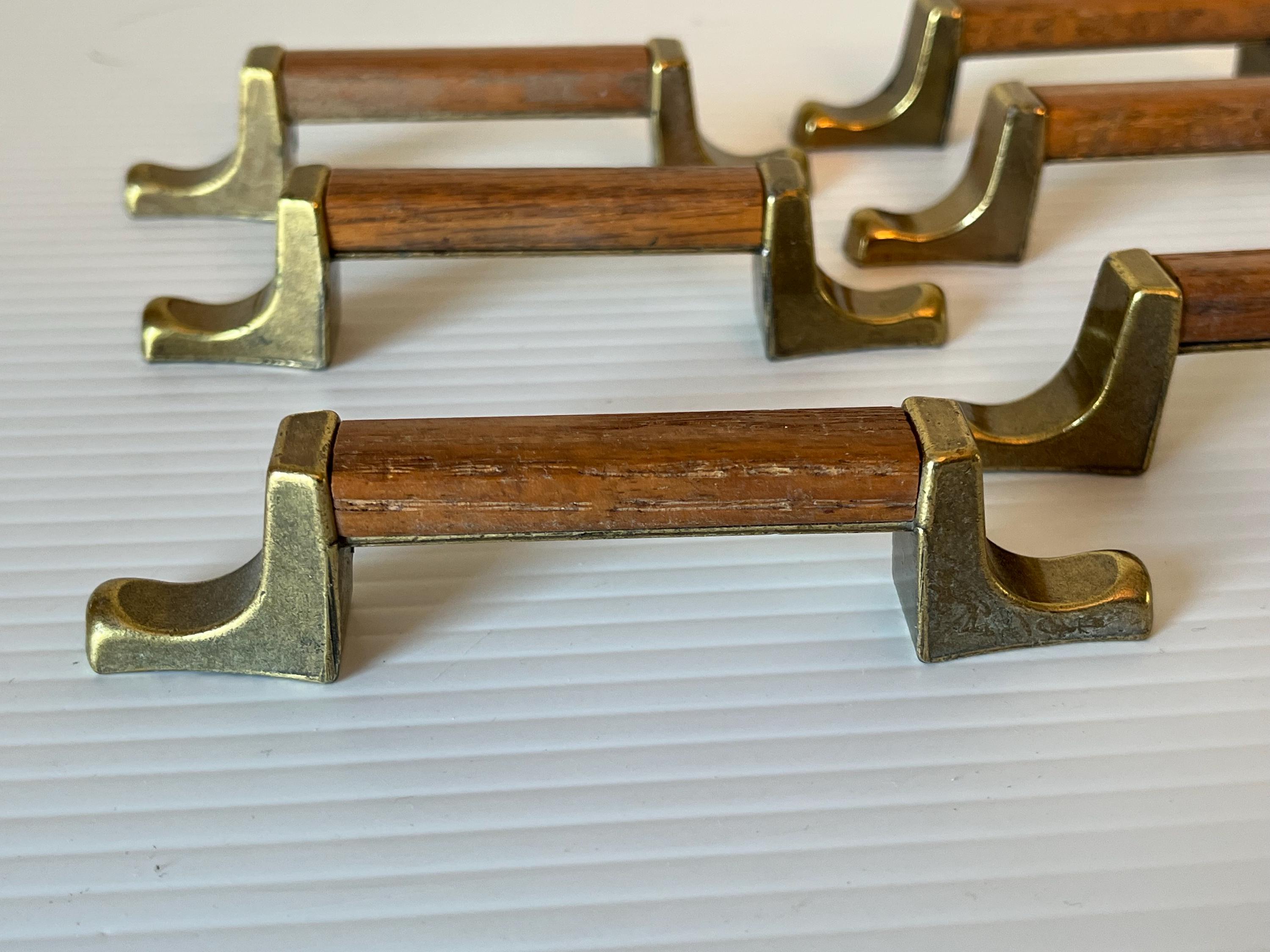 Set of 6 Brown Cabinet Pulls, Vintage Drawer Handles, Brass Door Pulls ...