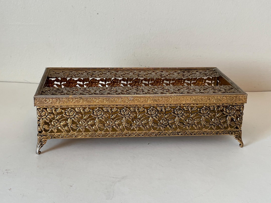 Vintage Gold Filigree Tissue Box, Ornate Tissue Holder, Hollywood ...