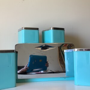 Vintage Turquoise Canister Set Including Breadbox, MCM Robin Egg Blue ...
