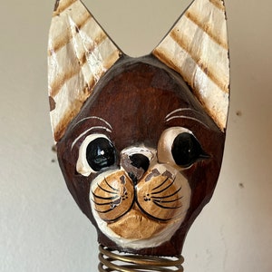 Tall Cat Figurine Hand Carved & Painted Set, Spring Neck Detail, Bubble ...