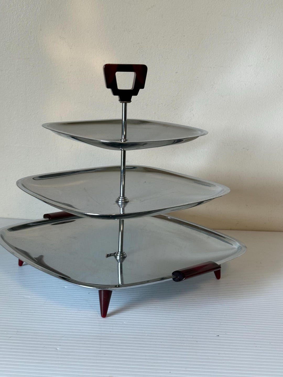 3 Tier Serving Tray Gourmates by Glo Hill, Cherry Bakelite Handles ...
