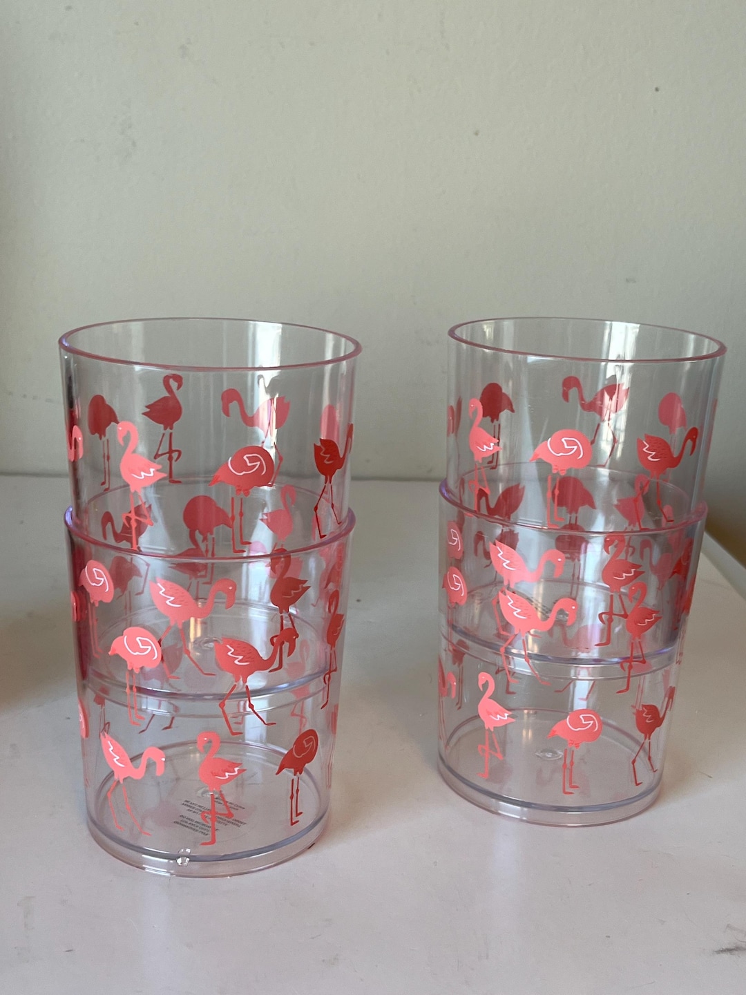 4 Pink Flamingo Plastic Tumblers, Florida Back to Nature, Retro ...
