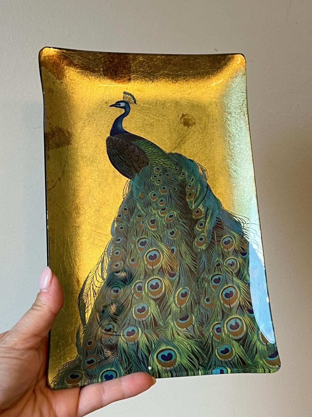 Glass Small Peacock Tray Fringe Studio, Trinket Dish, Jewelry Organizer ...