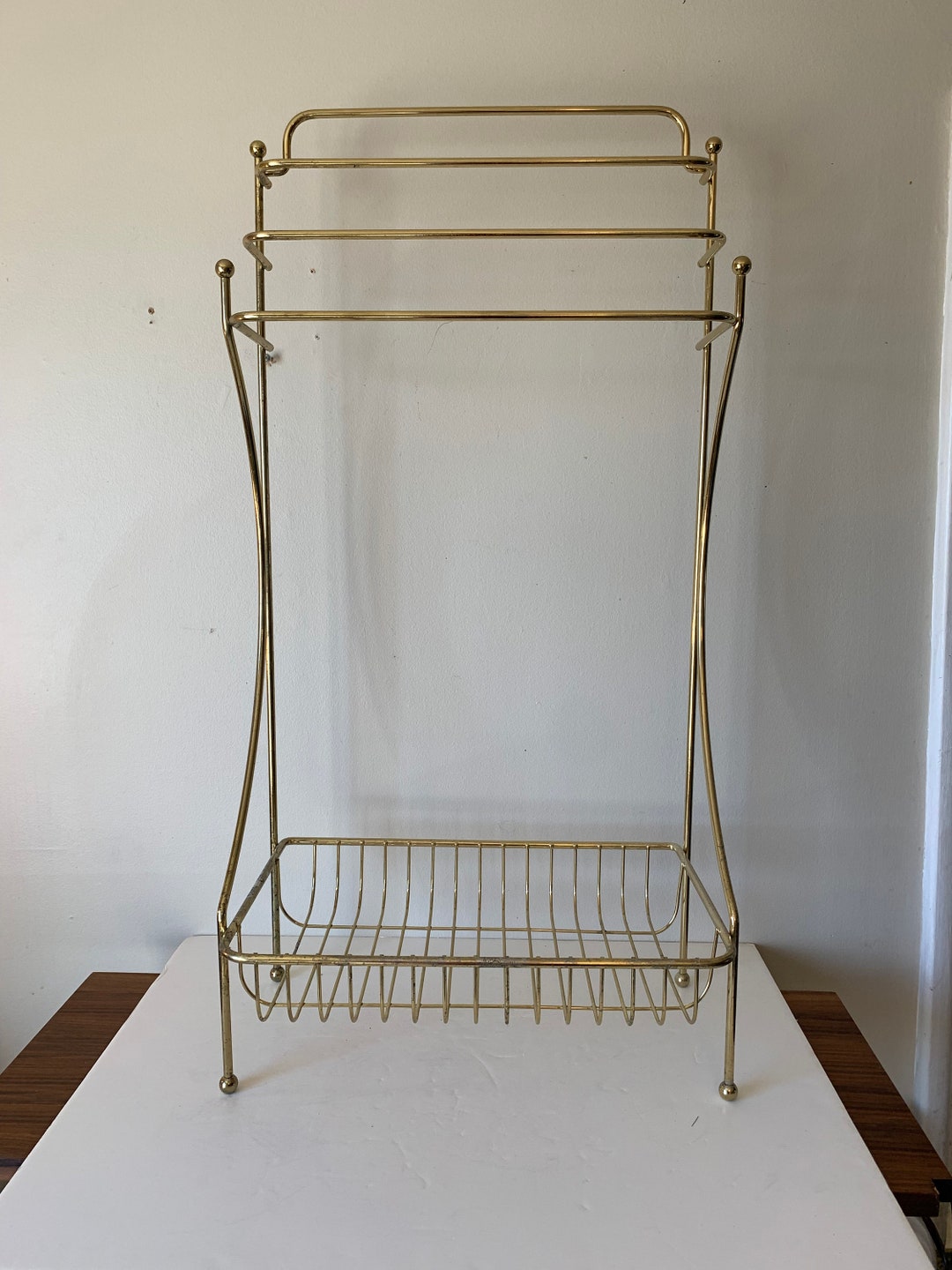 Vintage Mid-century Modern Brass Free Standing Towel Quilt Rack With 3 ...