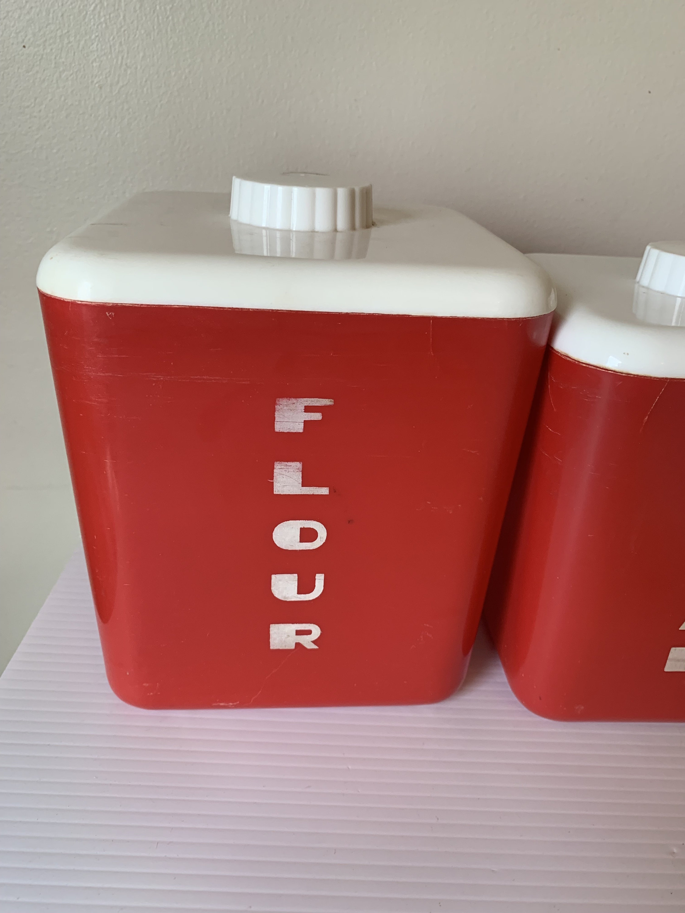 Retro 1950s Red Lustro Ware Canisters: Complete Set of 4 Flour, Coffee ...