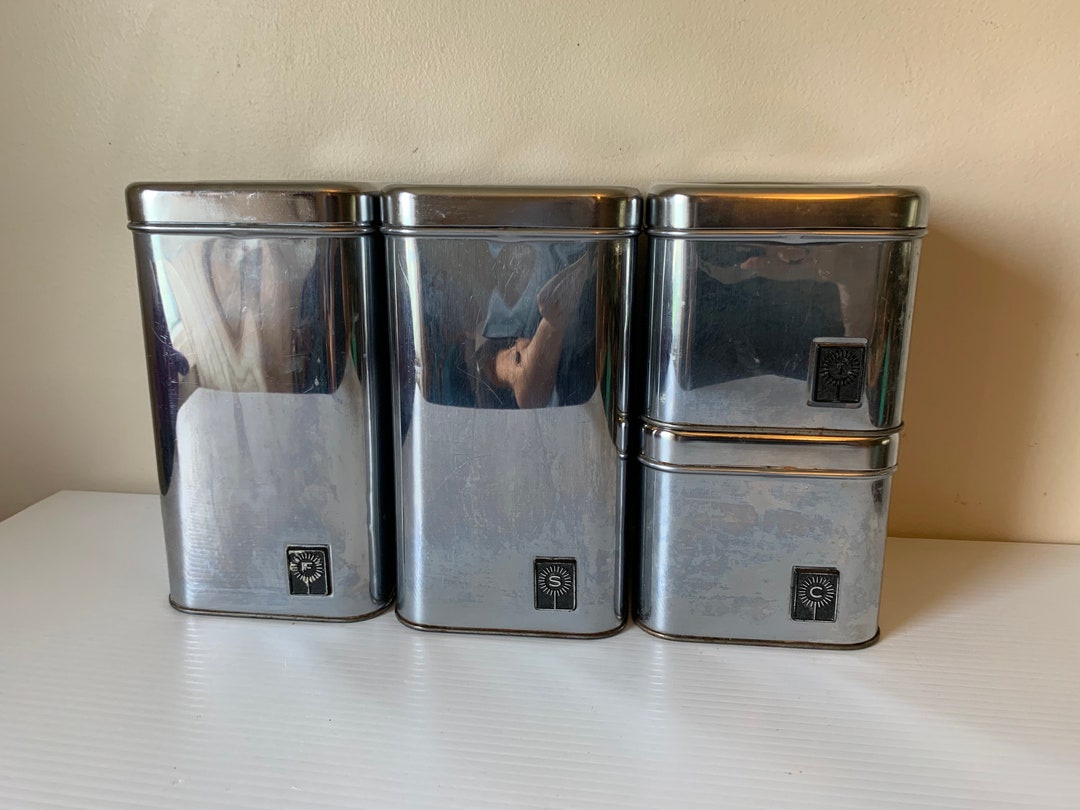 Vintage Set of 4 Mid Century Chrome Metal Kitchen Canisters - Perfect ...