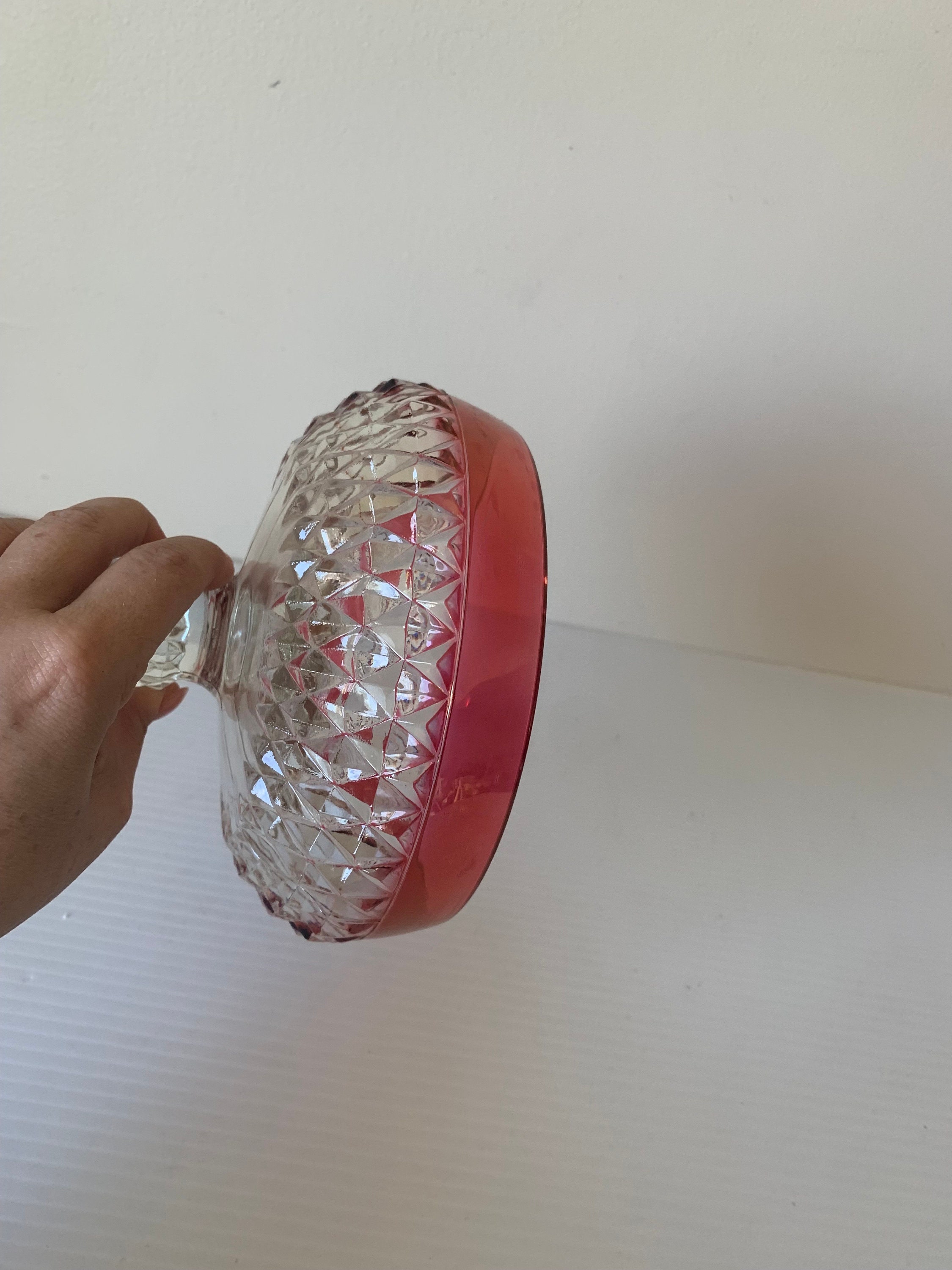 Vintage Indiana Glass Tiara Ruby Flash Candy Dish, Diamond Point ...