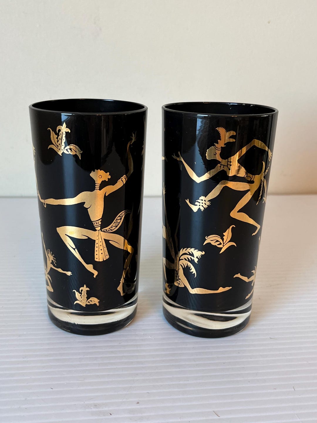 Josephine Baker Bar Glasses, Black Frosted Gold Federal Glassware, Set ...