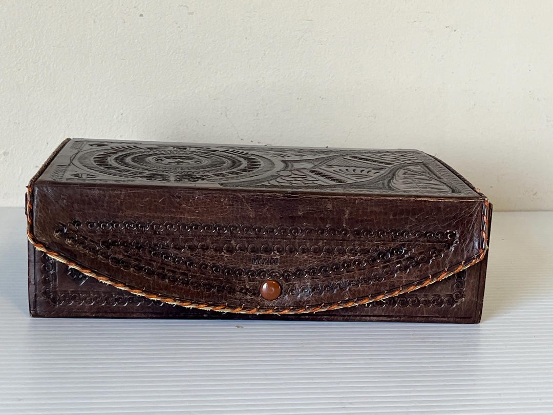 Vintage Tooled Leather Box, Craft Storage Box, Unique Gift, Leather ...