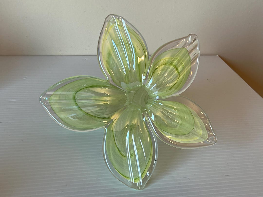 Vintage Hand Blown Green Glass Flower Sculpture, Floral Art Decor - Etsy