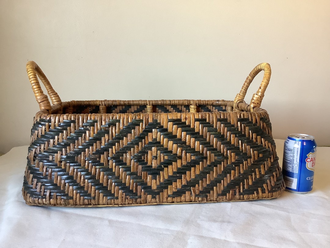 Vintage Wicker Caddy Basket Organizer, Boho Decor Storage, Bohemian ...