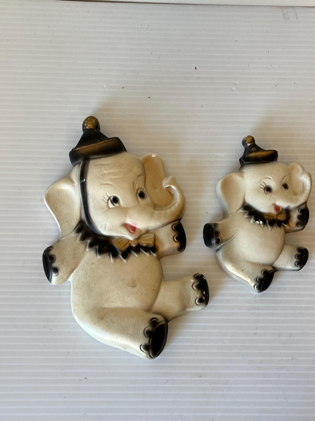 Vintage Chalkware Elephant Wall Hangers Set, Retro Wall Decor, Nursery ...