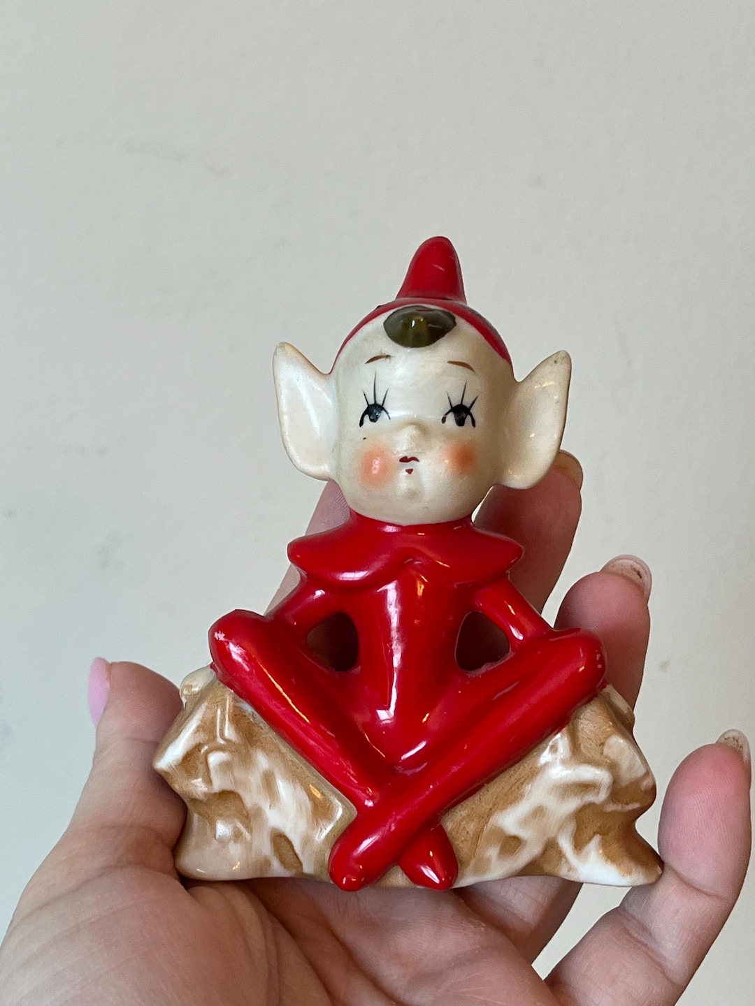 Vintage Ceramic Pixie Figurines in Red, Kitsch Elf Figure, 1950's Japan ...