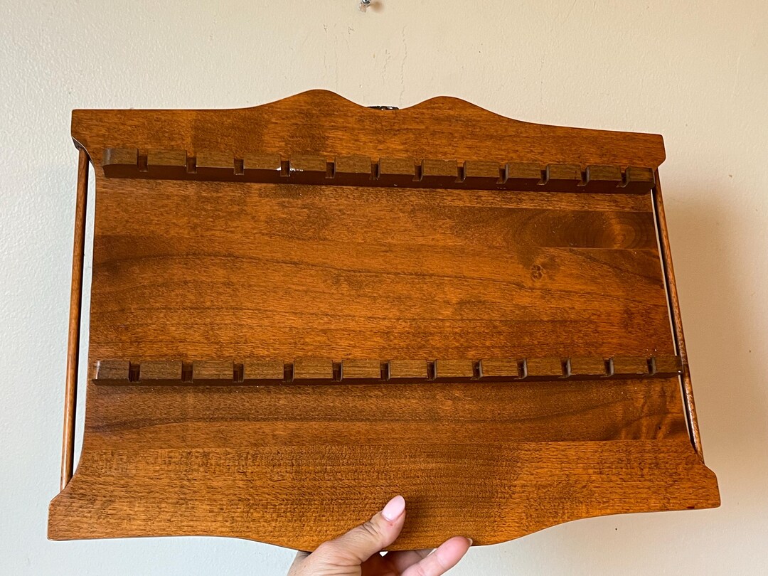 Vintage Wooden Souvenir Spoon Holder, Ornate Display Stand, Kitchen ...