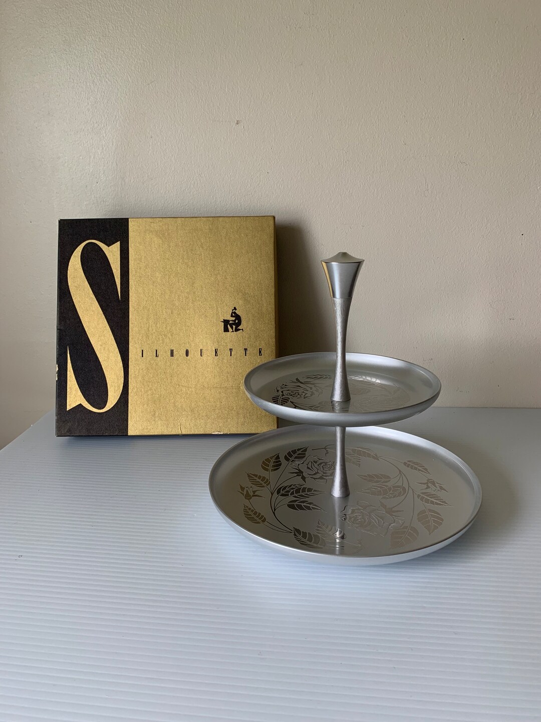 Vintage Aluminum Two Tier Tidbit Plate With Rare Silhouette Design ...