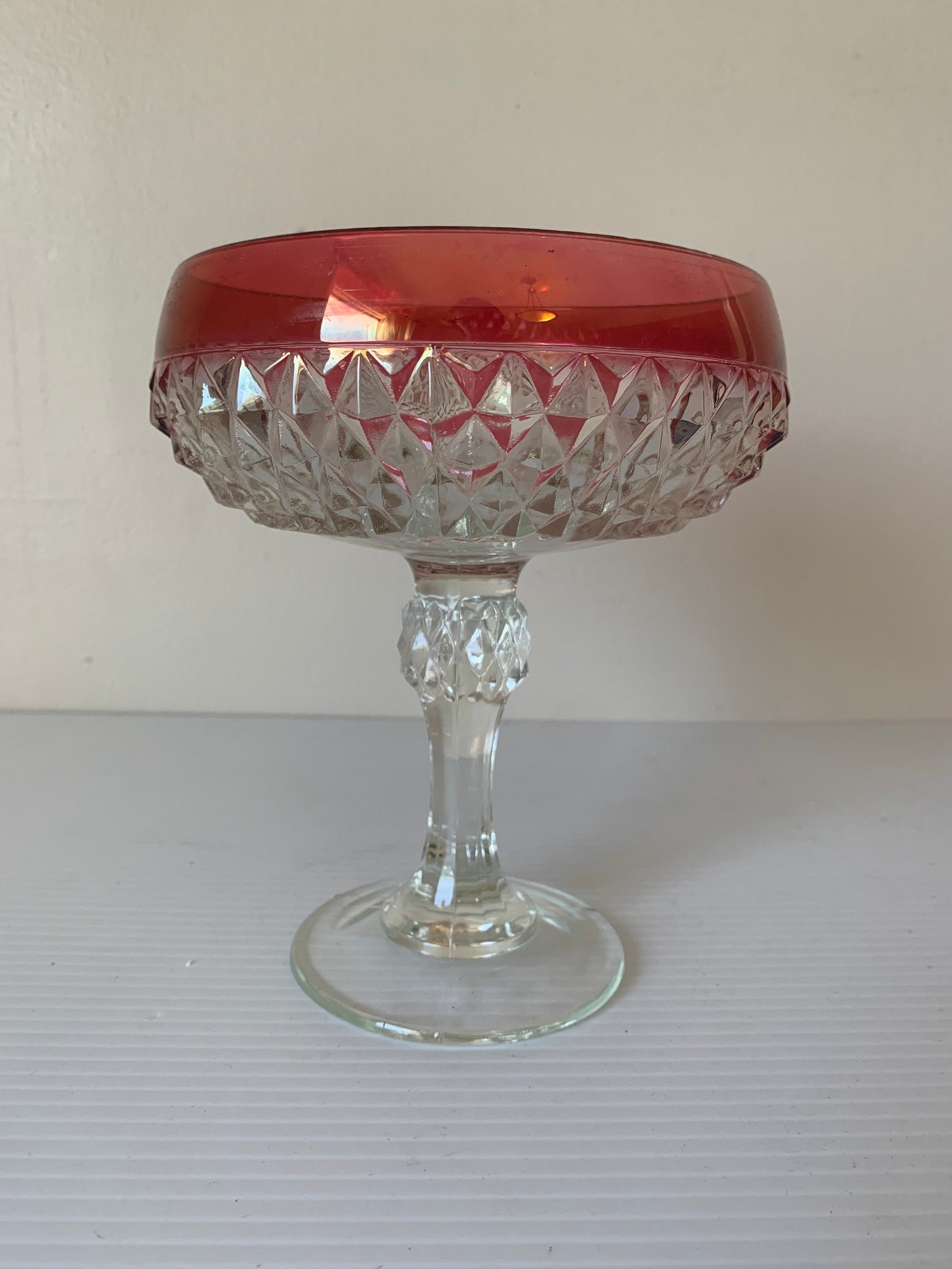 Vintage Indiana Glass Tiara Ruby Flash Candy Dish, Red Diamond Point ...