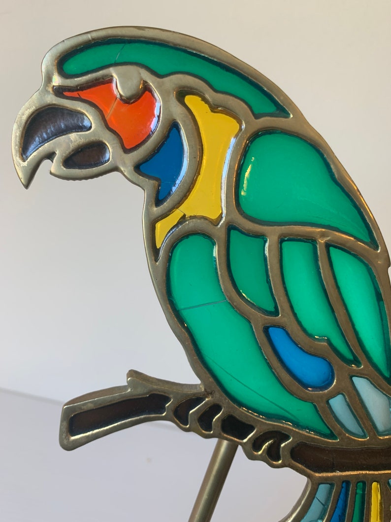 Stunning Vintage Stained Glass Parrot Perched on a Marble Base - Etsy
