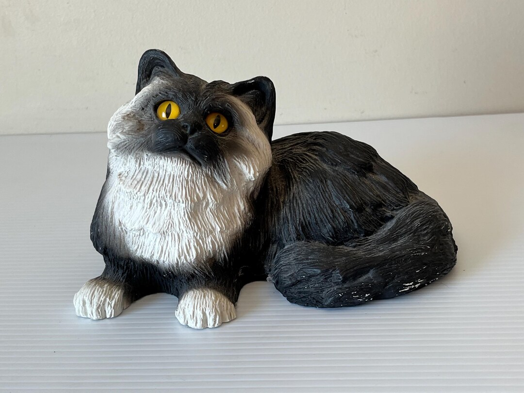 Vintage Sandicast Persian Cat Figurine, Black and White Cat Decor ...