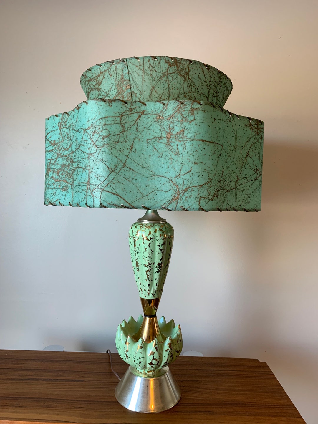 Vintage Turquoise Table Lamp With Vintage Fibreglass Two Tier 1950s ...