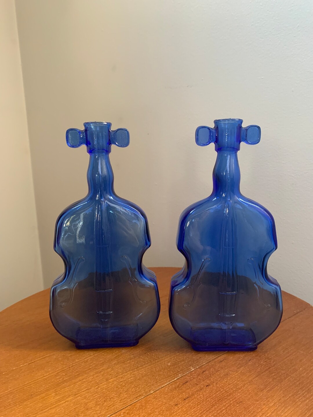 Pair Vintage Violin Shaped 8 Inches Blue Glass Bottle Fiddle Cello ...