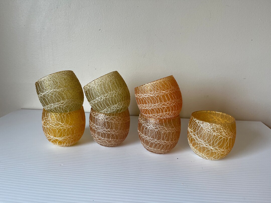 Vintage Mid Century Modern Roly Poly Glassware, Spaghetti String Design ...