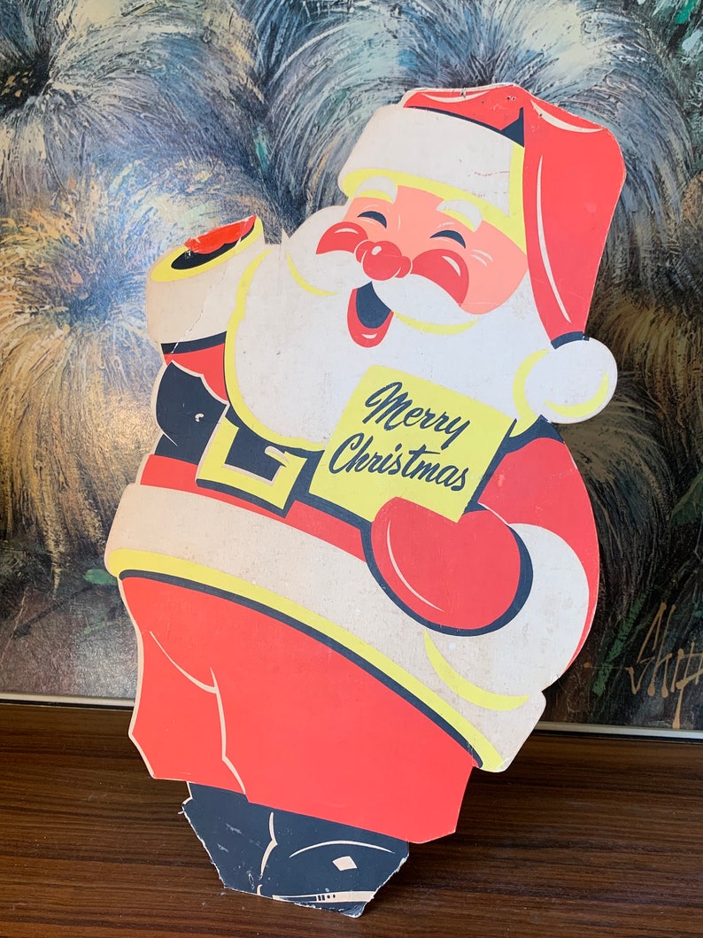 Vintage Cardboard Santa Decoration, 1950s, 1960s , Christmas Tree, MCM ...
