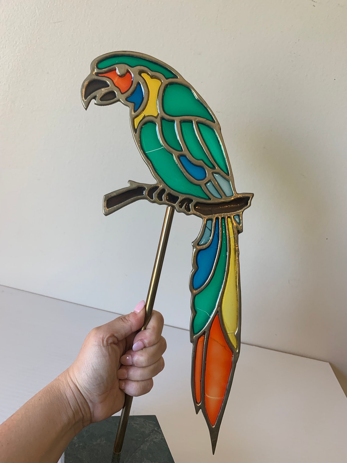 Stunning Vintage Stained Glass Parrot Perched on a Marble Base - Etsy