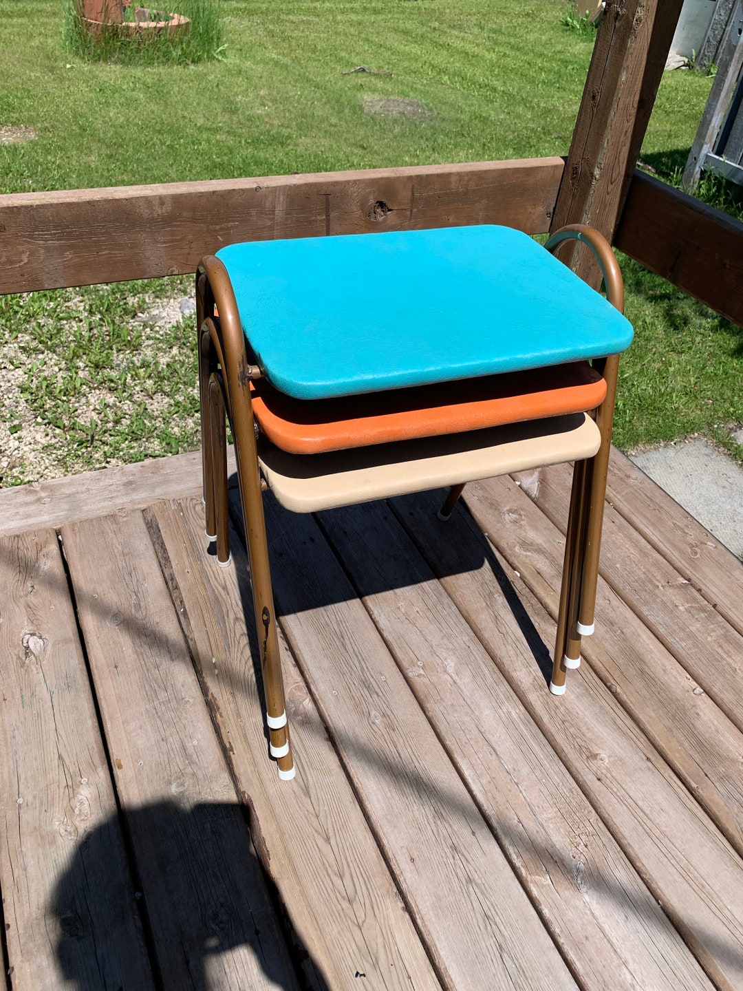 Vintage Mid Century Modern Stacking Stool W Retro Vinyl Seat and ...