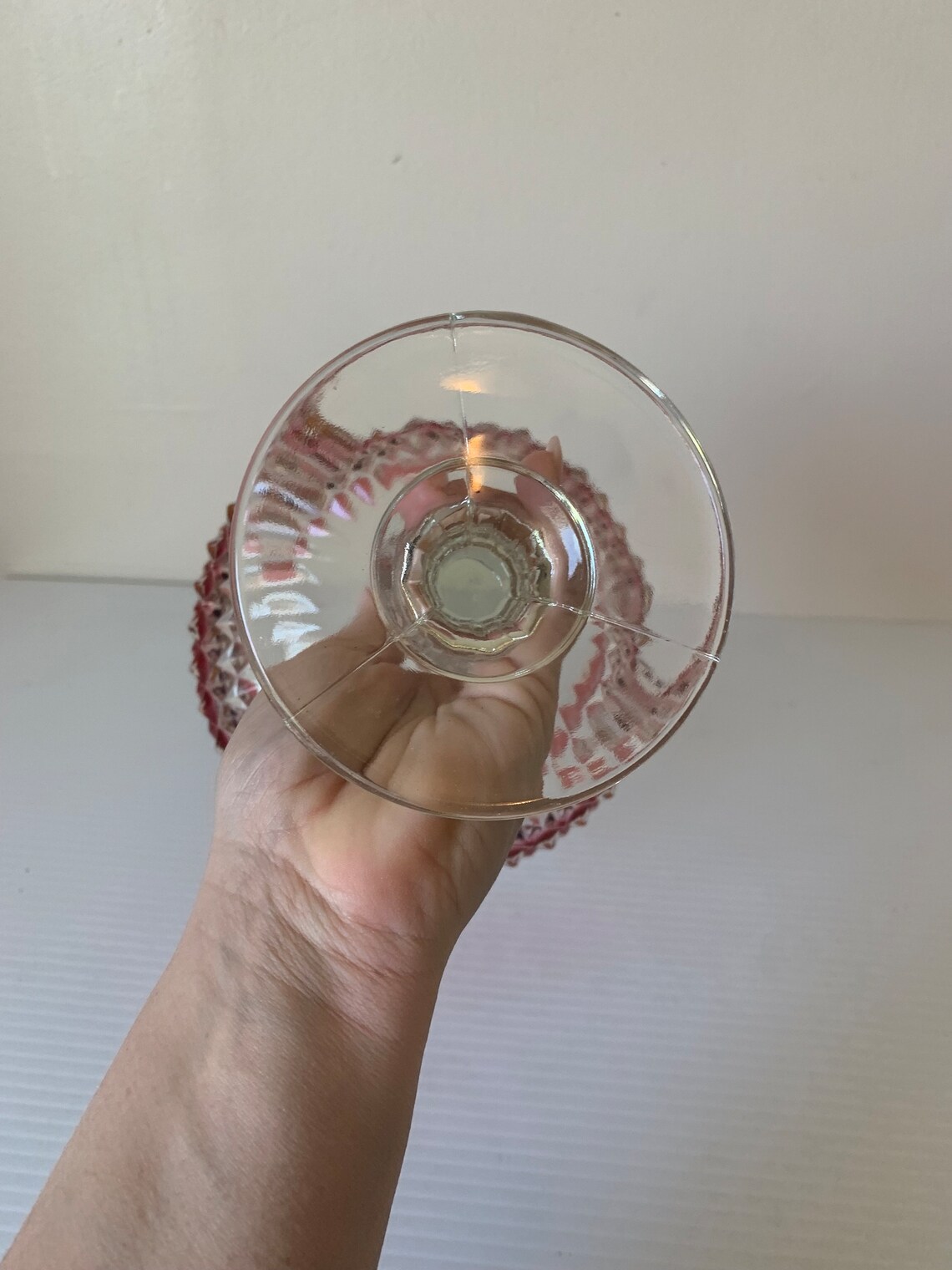 Vintage Indiana Glass Tiara Ruby Flash Candy Dish, Red Diamond Point ...