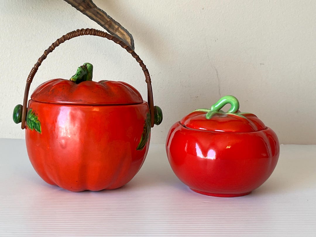 Pair Vintage Tomato Decor, Tomato Decor Jars, Vintage Kitchen Decor ...