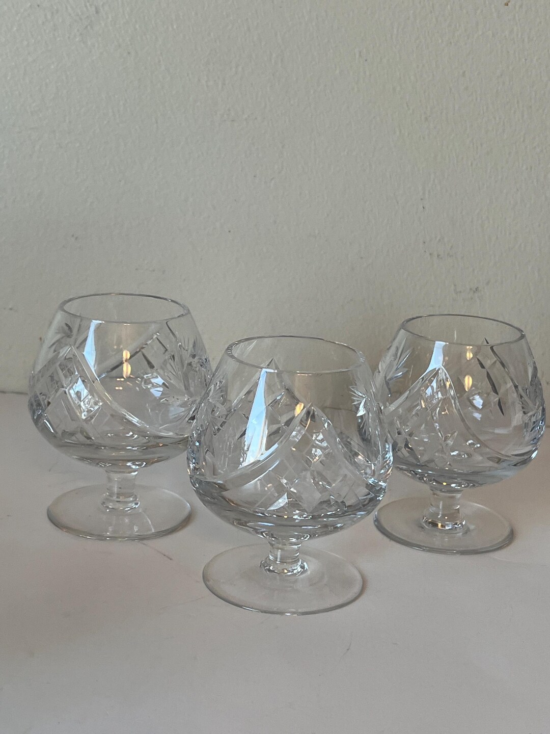 Vintage 3 Small Crystal Pinwheel Brandy Glasses Set, Pinwheel Cut ...