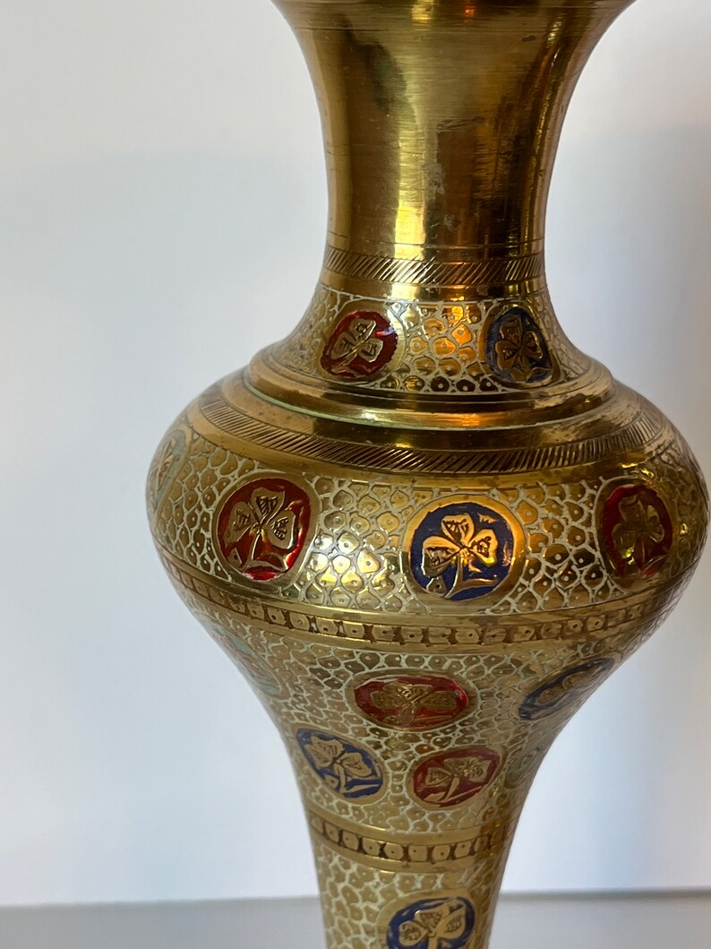 Bohemian Indian Brass Vases Set, 10” Tall Pair, Matching Decor, Gift ...