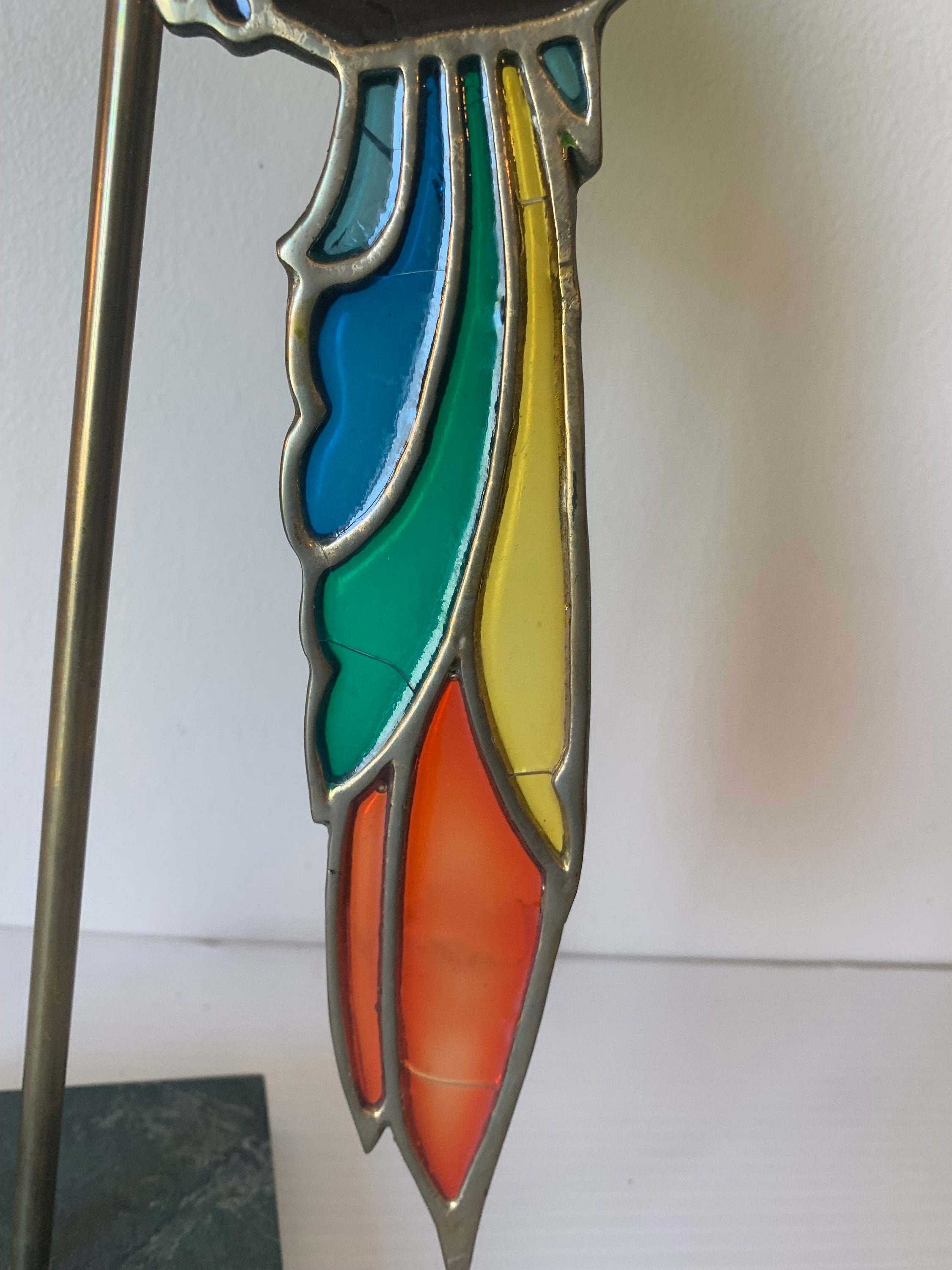 Stunning Vintage Stained Glass Parrot Perched on a Marble Base - Etsy