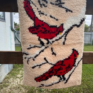 Mid Century Modern Handmade Red Cardinal Latch Hook Wall Hanging ...