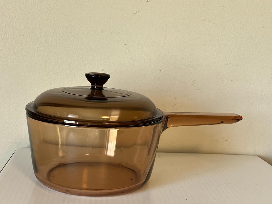 Corning Ware Visions Amber Glass Pot, 1.5L Saucepan With Lid, Vintage ...