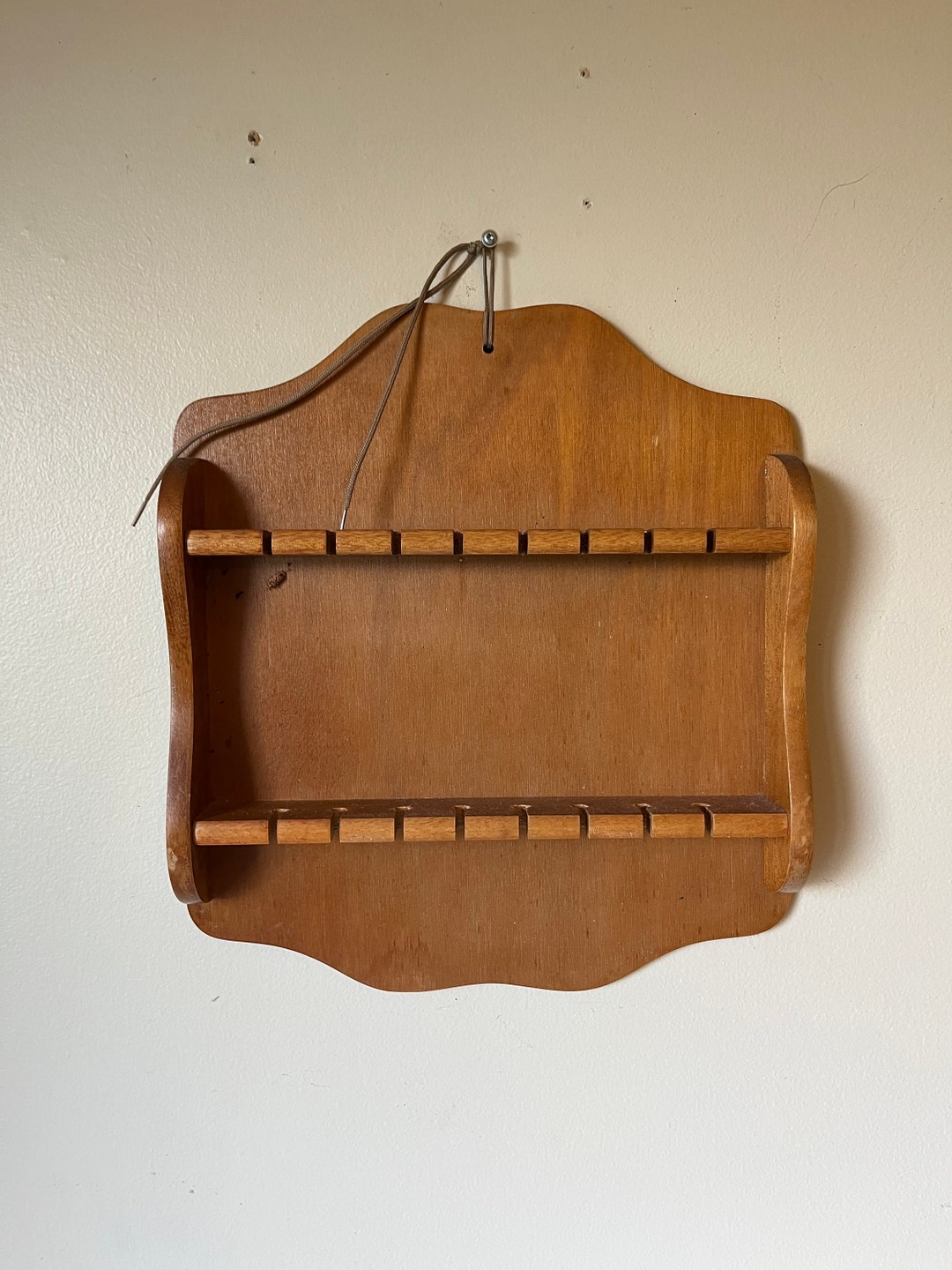 Vintage Wooden Souvenir Spoon Holder, Ornate Display Stand, Kitchen ...