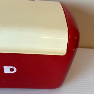 Vintage 50s Mid Century Plastic Red Bread Box, White Bread Box With ...