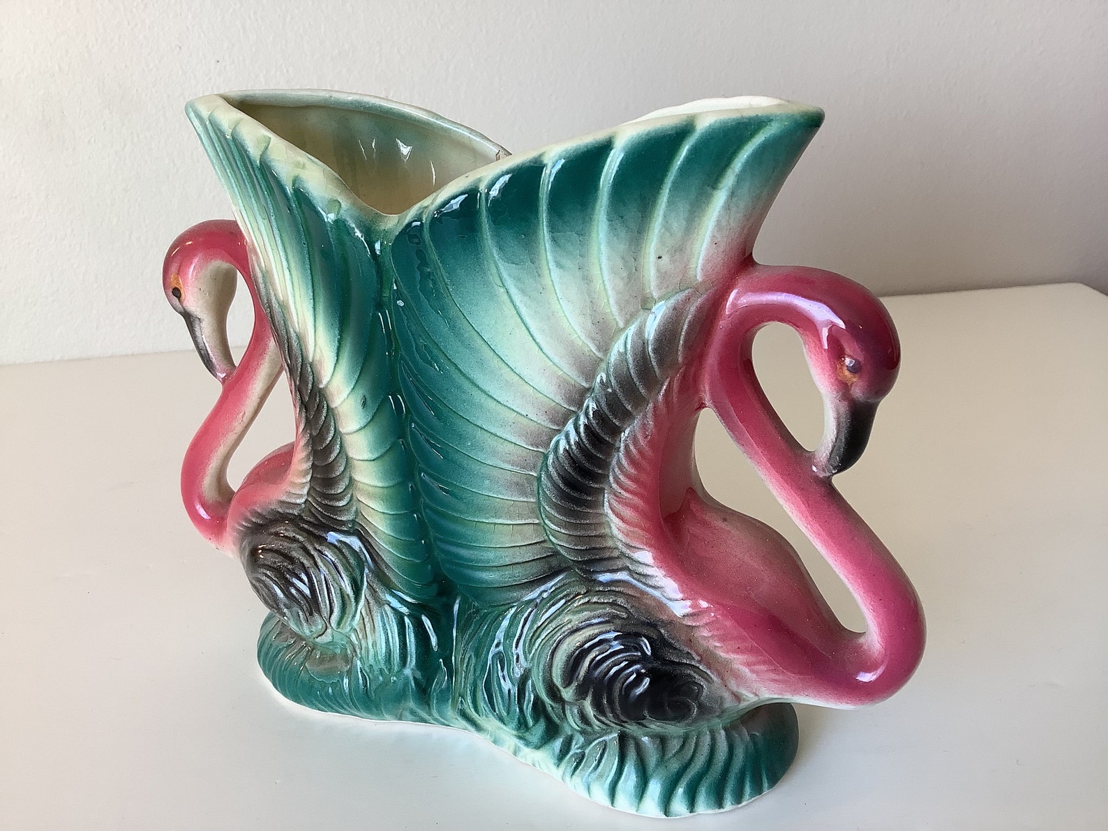 Vintage Flamingo Double Figure Vase Old Ceramics 5 Tall Beach Decor ...