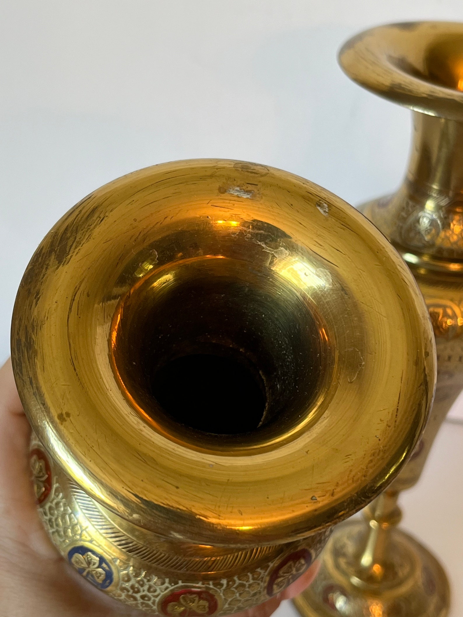 Bohemian Indian Brass Vases Set, 10” Tall Pair, Matching Decor, Gift ...