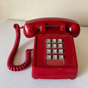 Vintage Red Desk Phone, Retro Push Button Telephone, Landline, 1970s ...