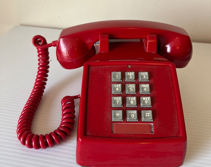 Vintage Red Desk Phone, Retro Push Button Telephone, Landline, 1970s ...