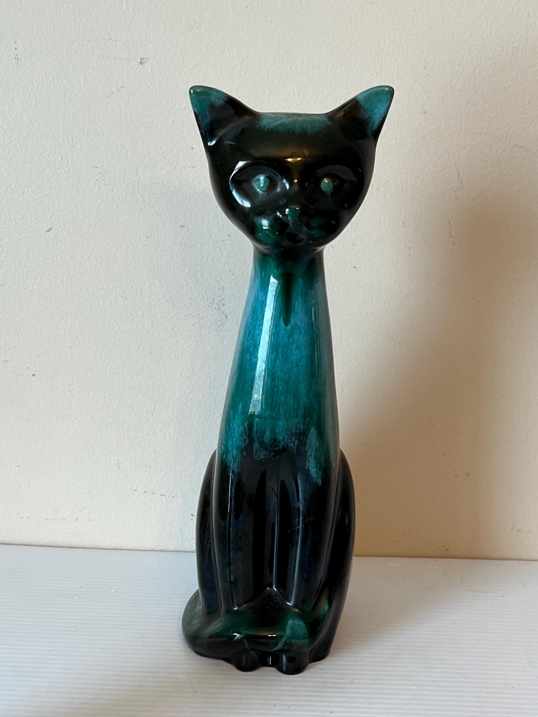 Vintage 14" Blue Mountain Pottery Cat, Mid-century Modern Decor, Green ...